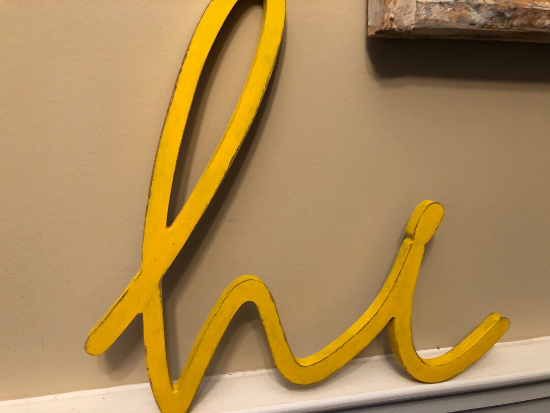 HI Sign, Wall Deocr, Front Door Sign, Greetings Sign, Wood Sign, Spring ...