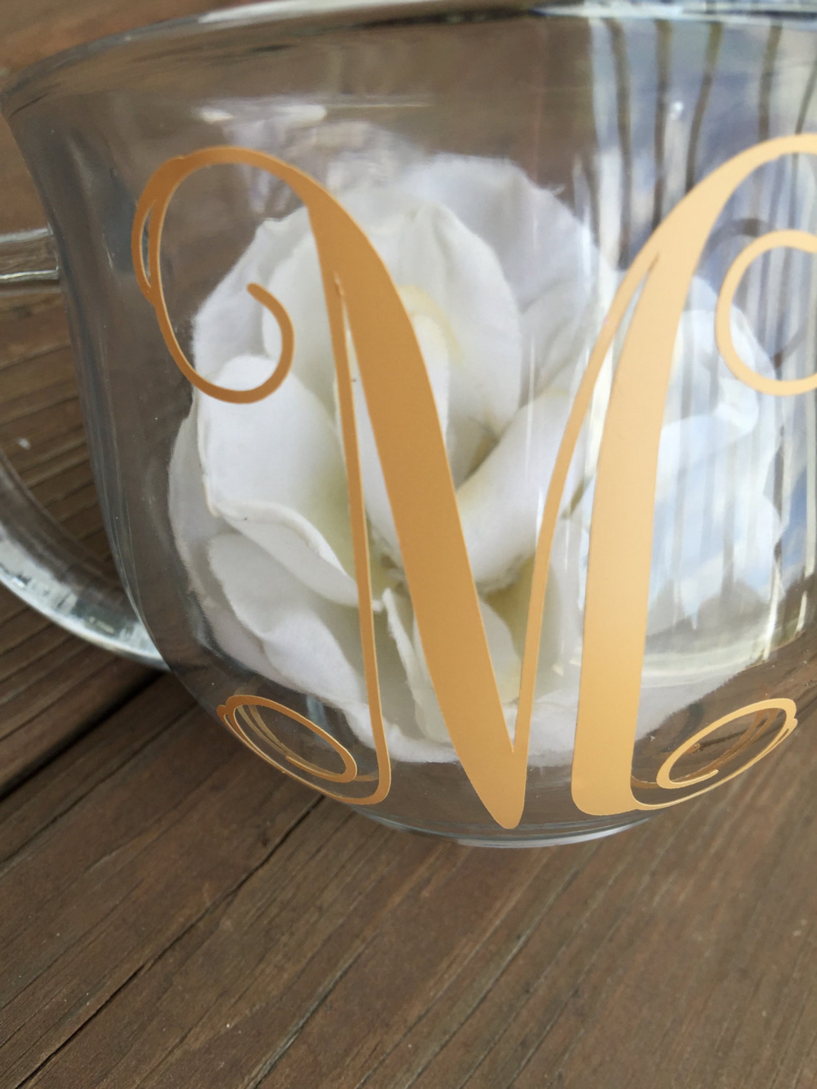 Monogram Coffee Cup Glass Coffee Cup Vine Lettering | Etsy