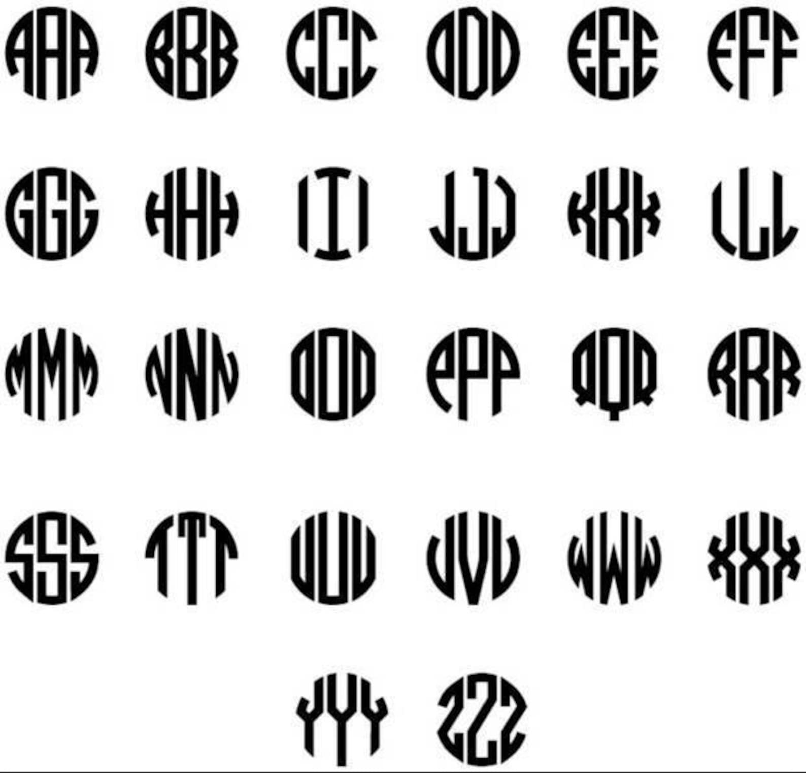 Circle Monogram Font, Name Decal, Personalized, Monogram, Car Decal ...