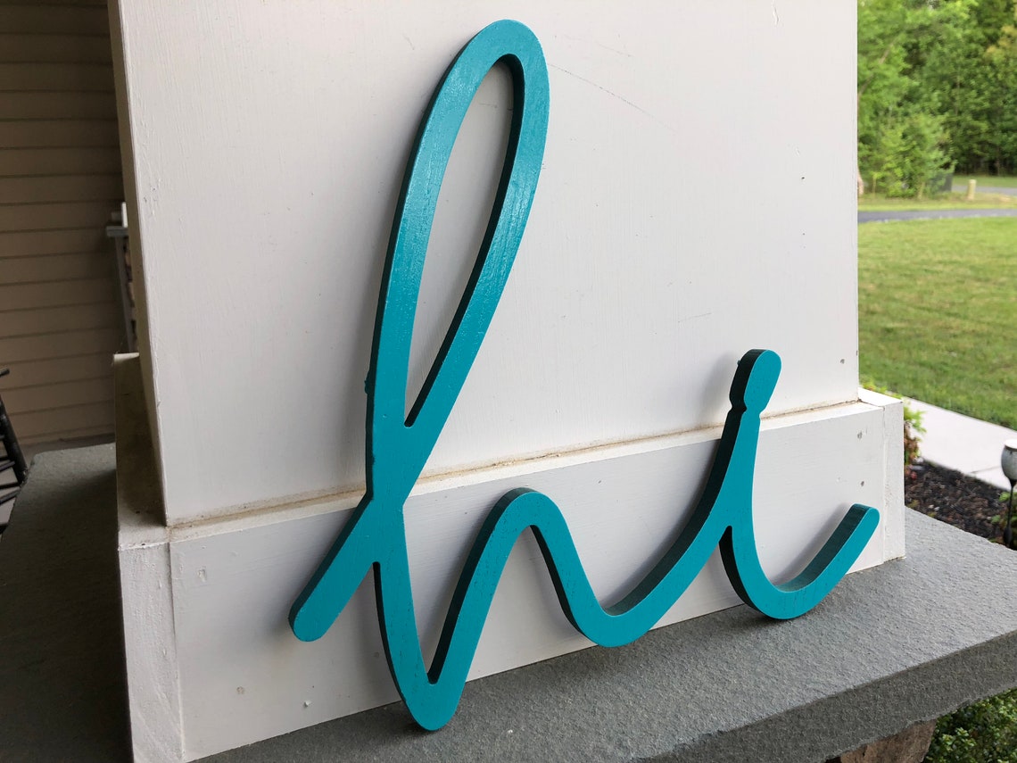 HI Sign, Wall Deocr, Front Door Sign, Greetings Sign, Wood Sign, Spring ...