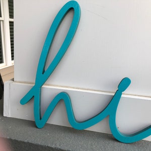 HI Sign, Wall Deocr, Front Door Sign, Greetings Sign, Wood Sign, Spring ...