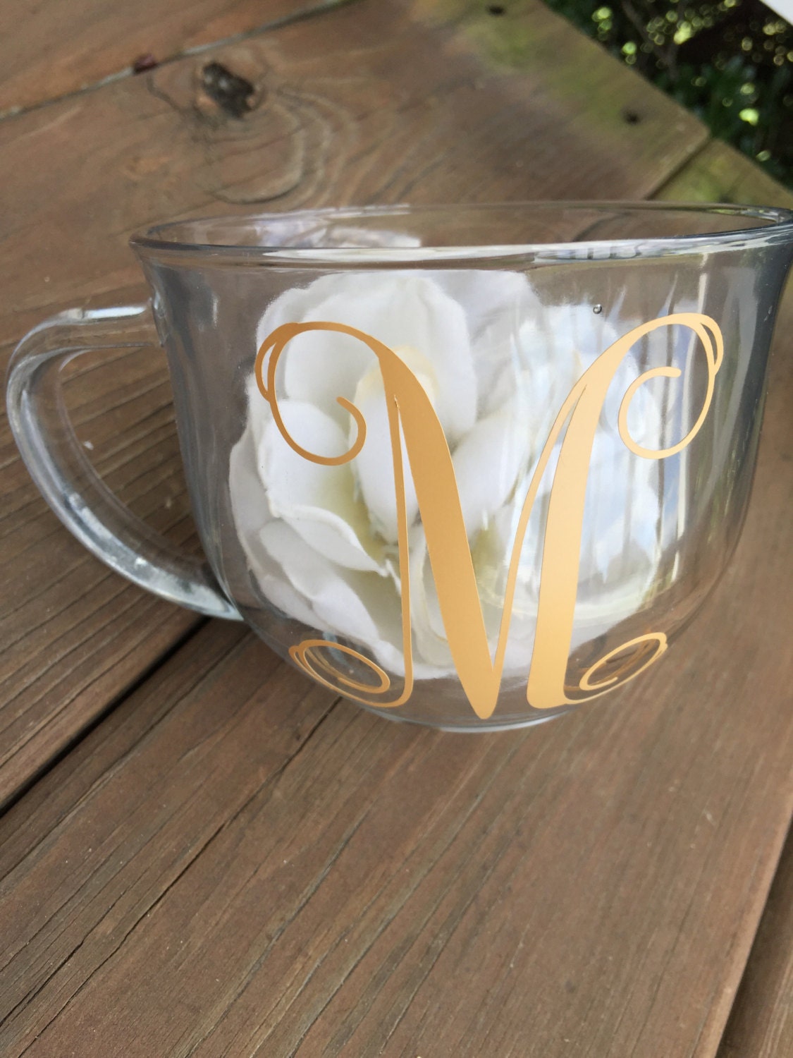 Monogram Coffee Cup Glass Coffee Cup Vine Lettering | Etsy