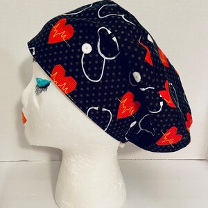 Cotton European Style "hearts and Stethoscopes" Scrub Cap, OR Hat ...