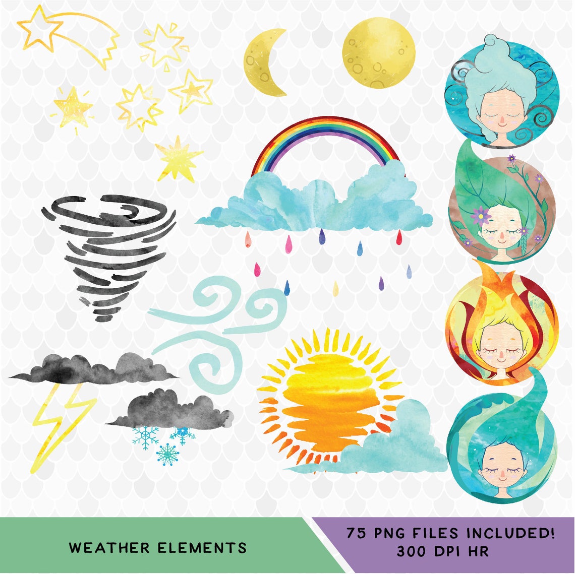 Weather Clip art Watercolor Weather Weather Elements | Etsy