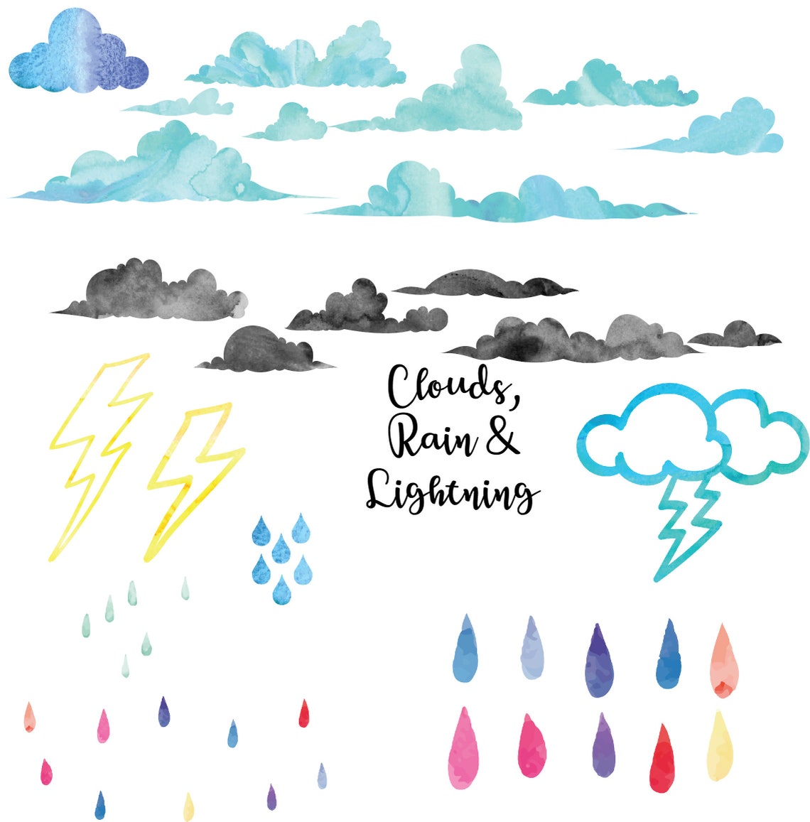 Weather Clip art Watercolor Weather Weather Elements | Etsy