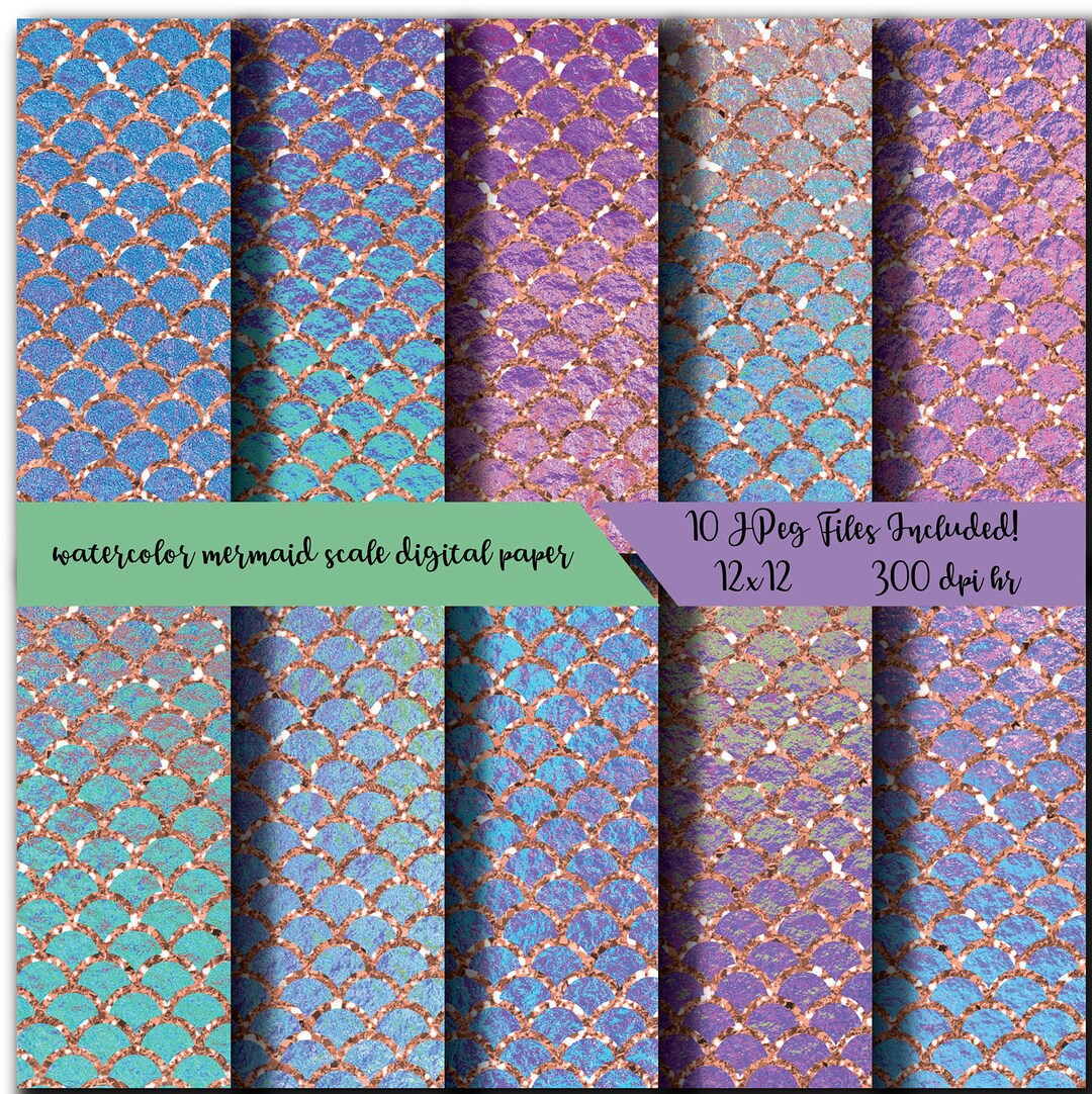 Mermaid Digital Paper, Scale Digital Paper, Glitter, Color Foil Paper ...