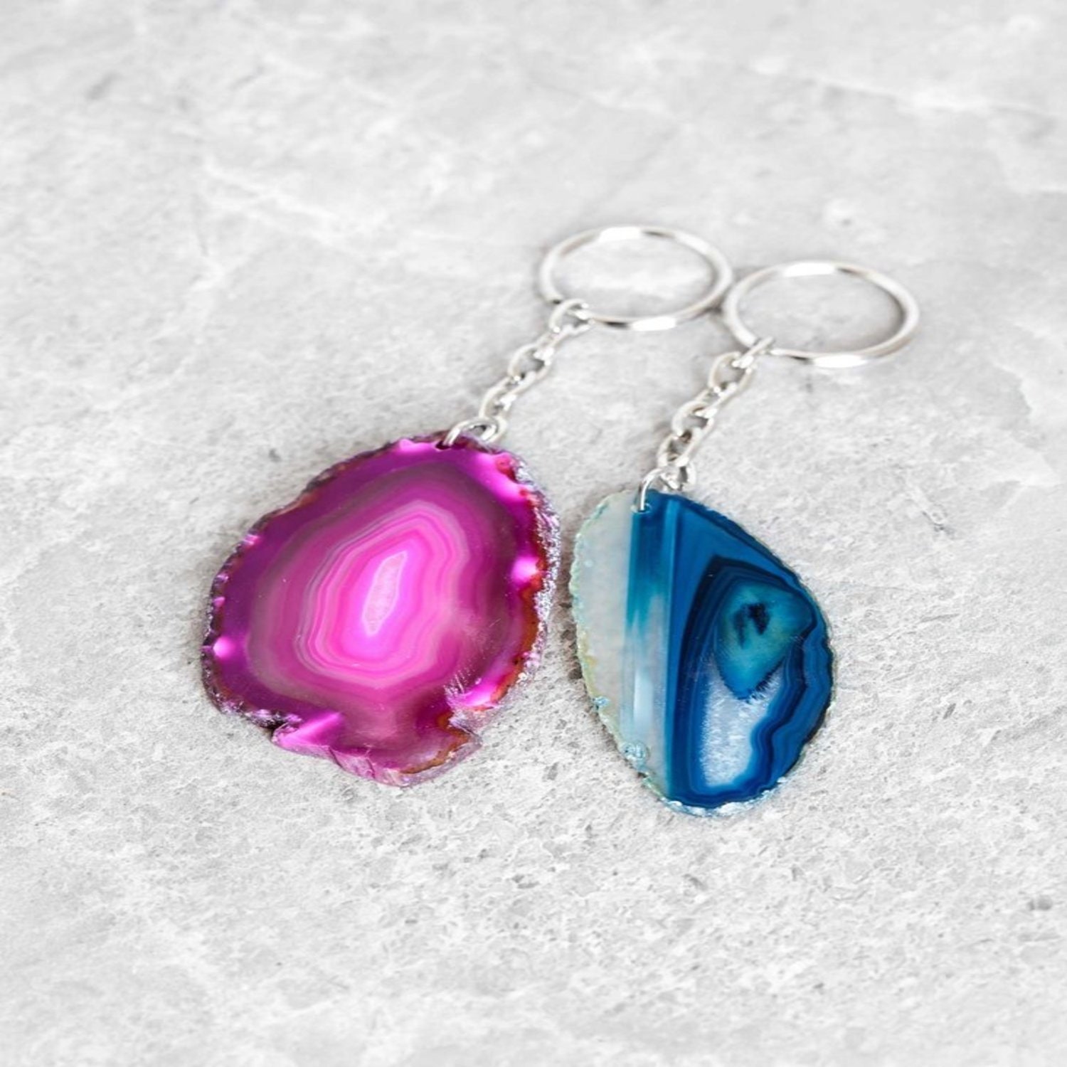 Agate Slice Keychain + Gemstone - Etsy