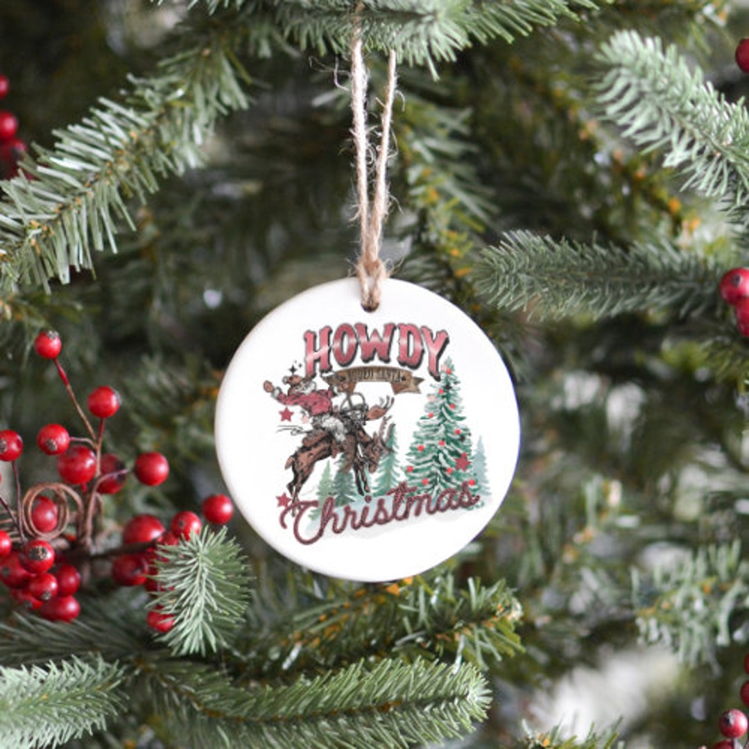 Howdy Christmas Cowboy Santa Christmas Ornament or Gift Tag + Country ...