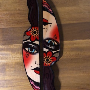 Reflection Gypsy Babe Face Knife Tattoo - Wood Cutout, Wood Ink ...