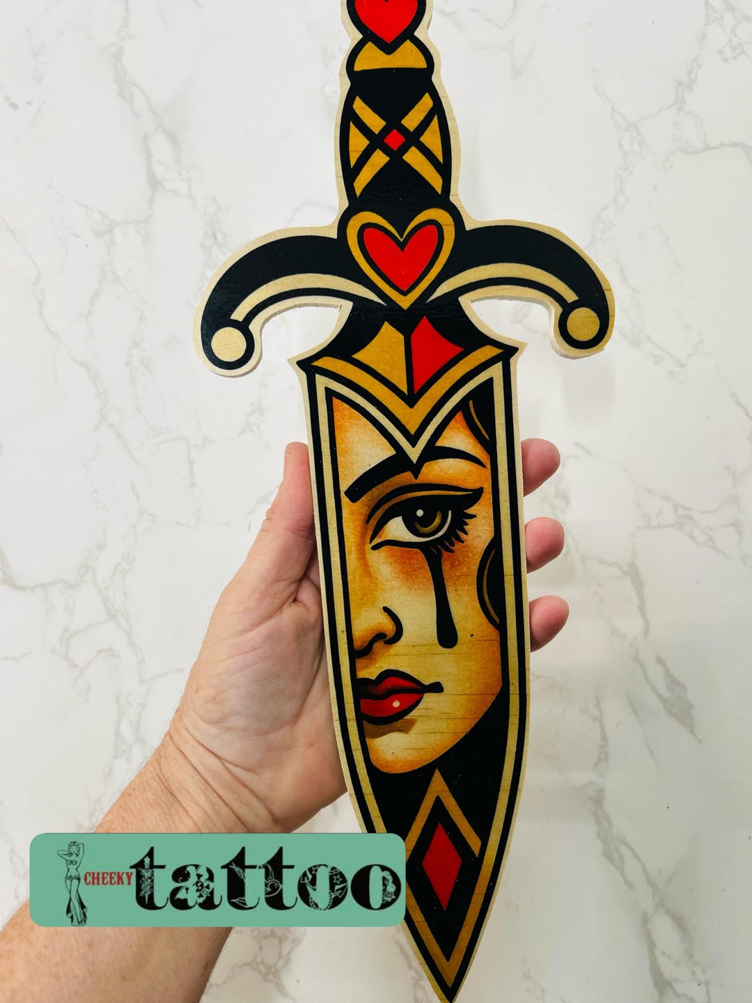 Handmade Tattoo Dagger Wall Art – Americana Woman Face Decor - Etsy