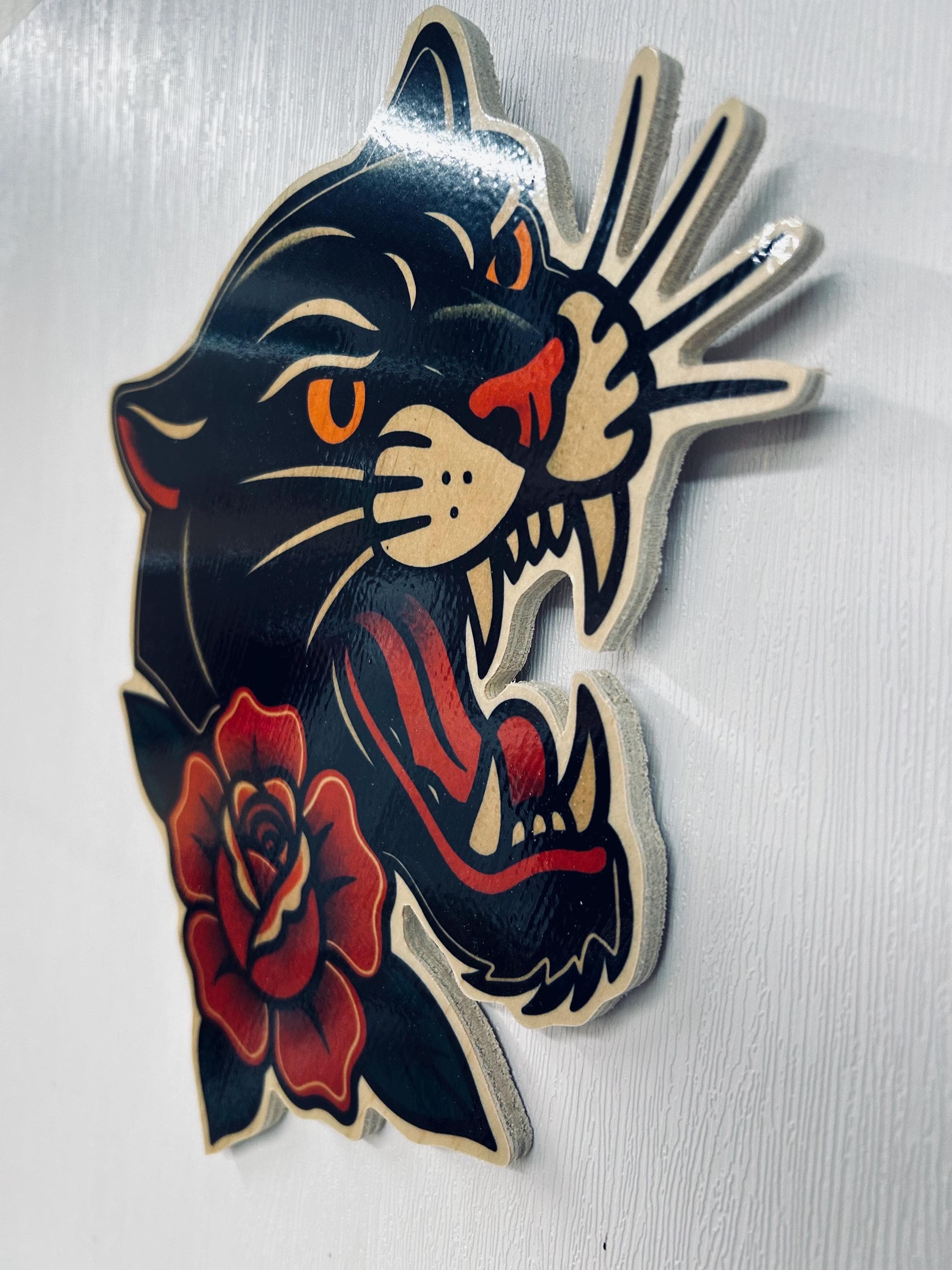 Handmade Growling Panther Tattoo Flash Wood Wall Art - Etsy