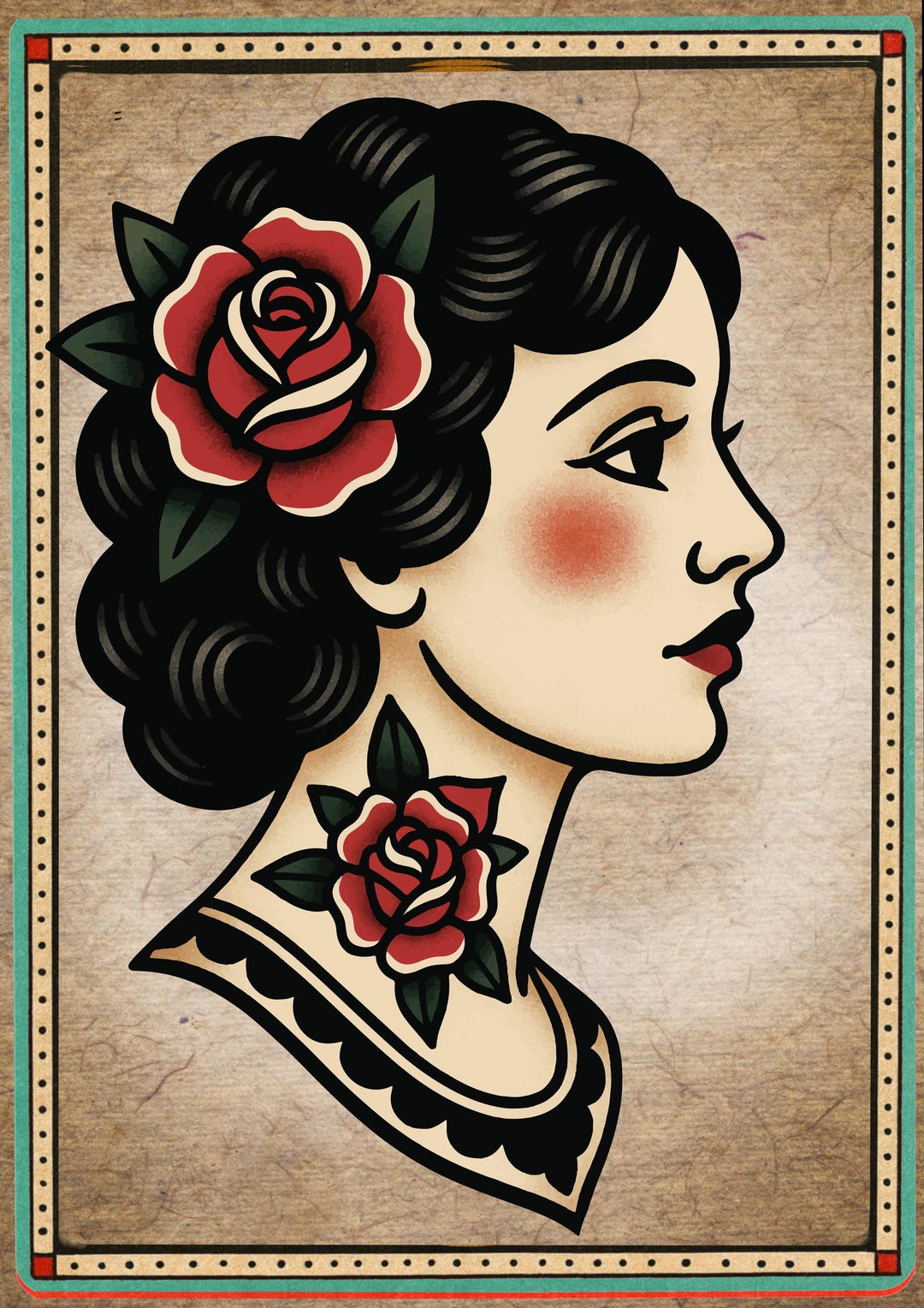 Tattoo Flash Art Print: Traditional Tattoo Flapper - Etsy
