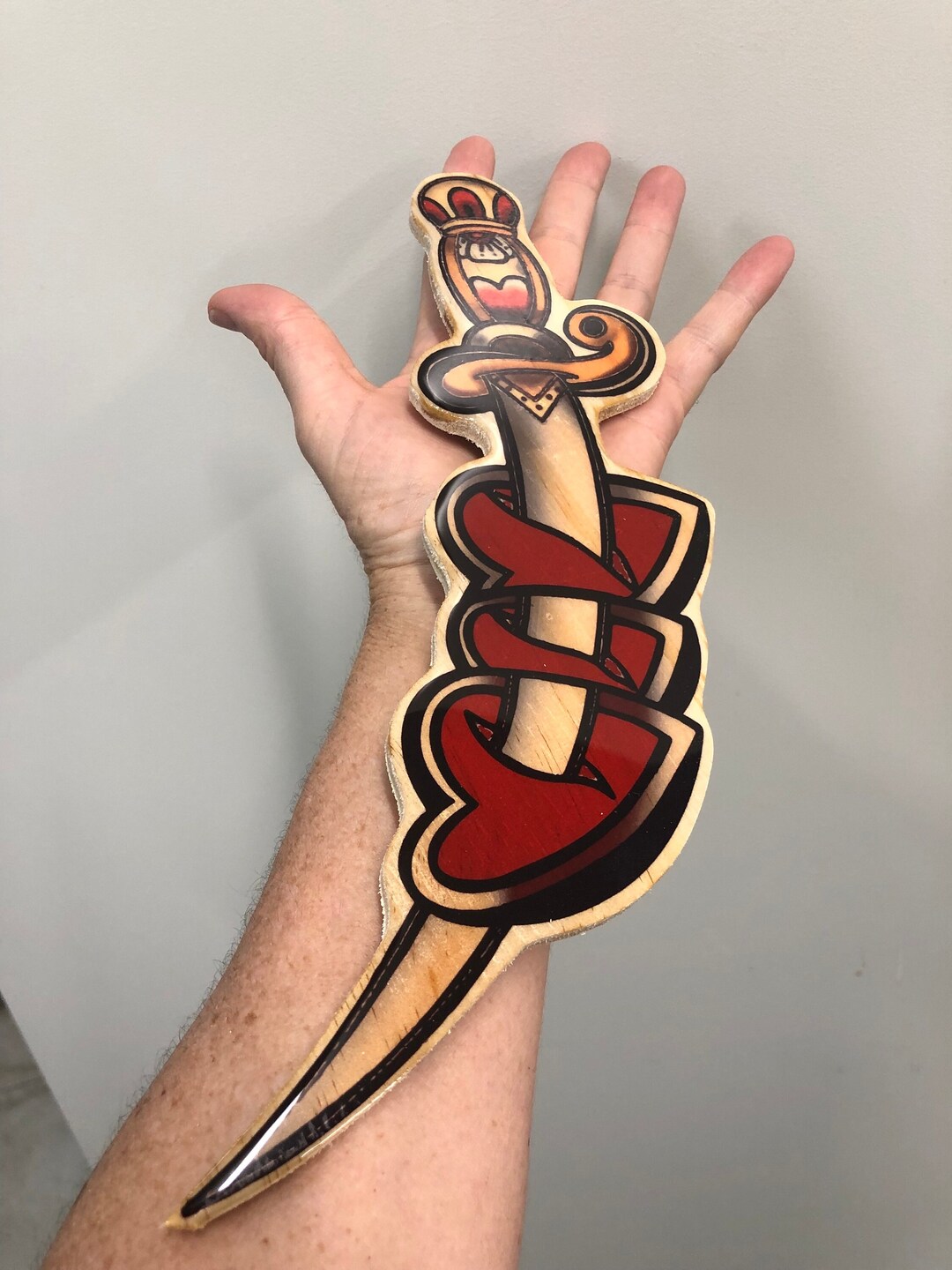 Broken Heart Dagger, Unique Design Tattoo Wood Wall Art Ready to Hang ...