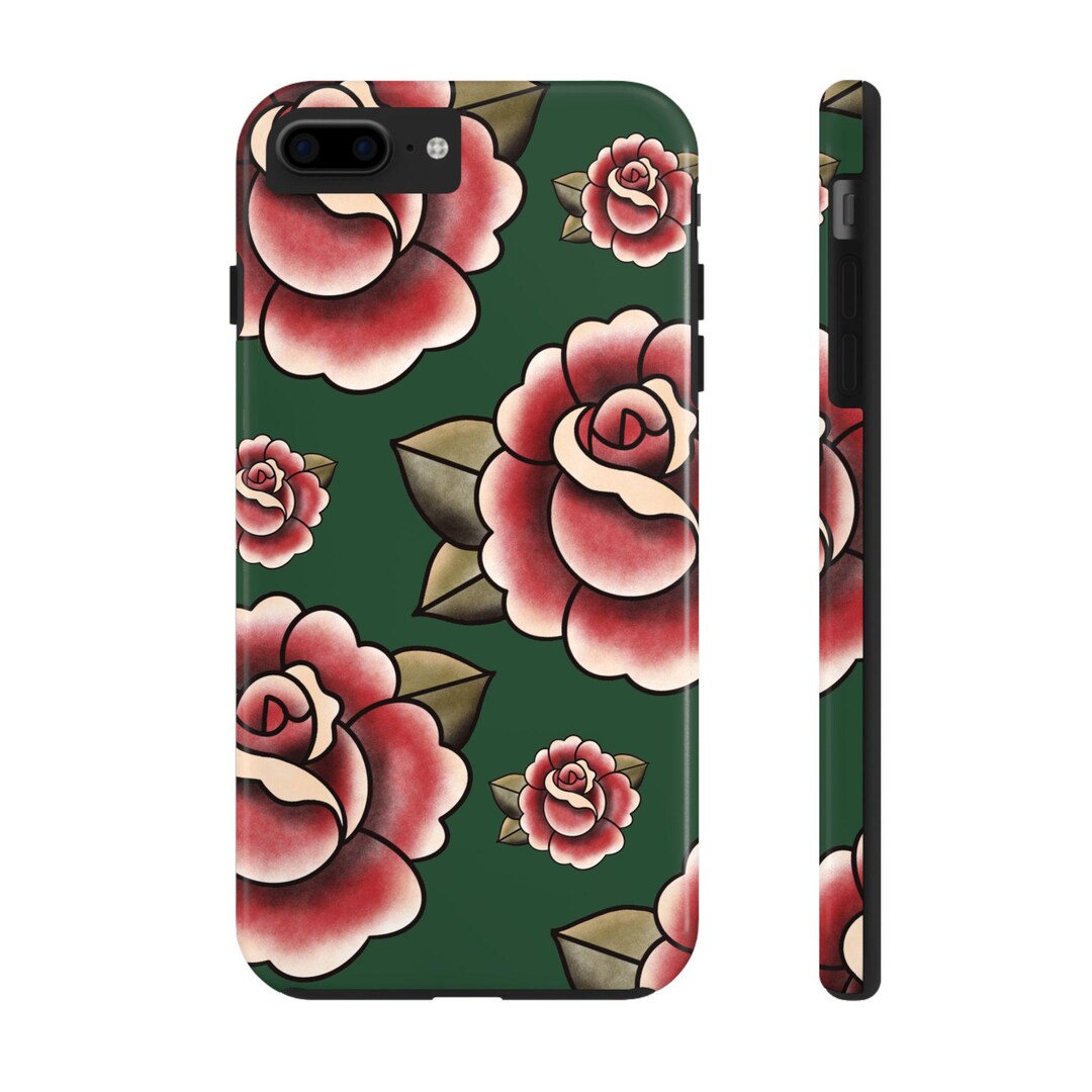 Red Rose With Khaki Background Traditional Tattoo Phone Case | Bold ...