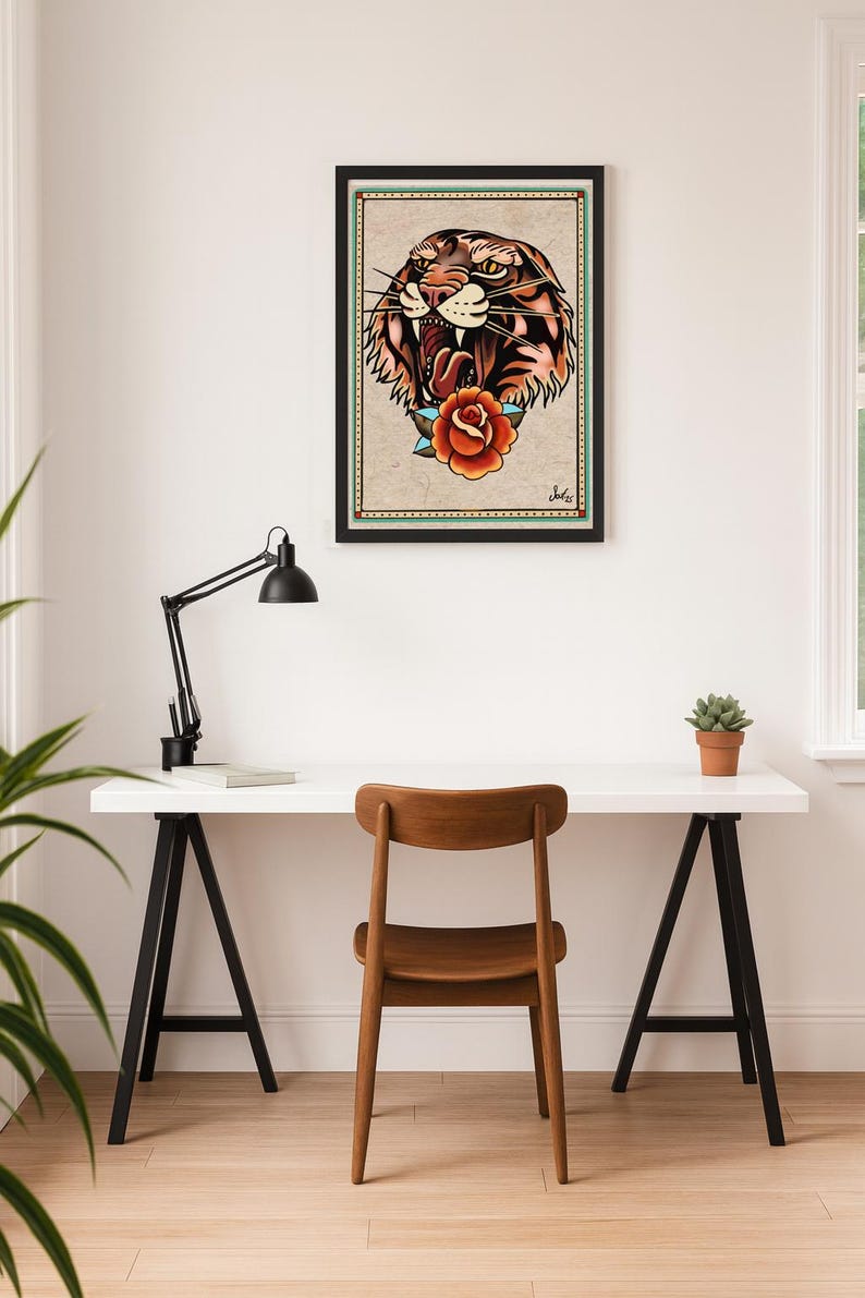 Traditional Tattoo Flash Art Print: Roaring Tiger - Sailor Jerry Style ...