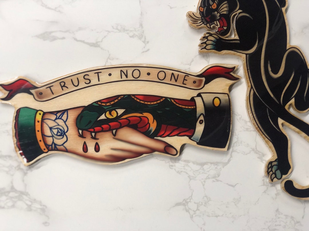 Trust No-one Wood Tattoo Cut Out Sign Wall Art Wood Inked and Hand ...