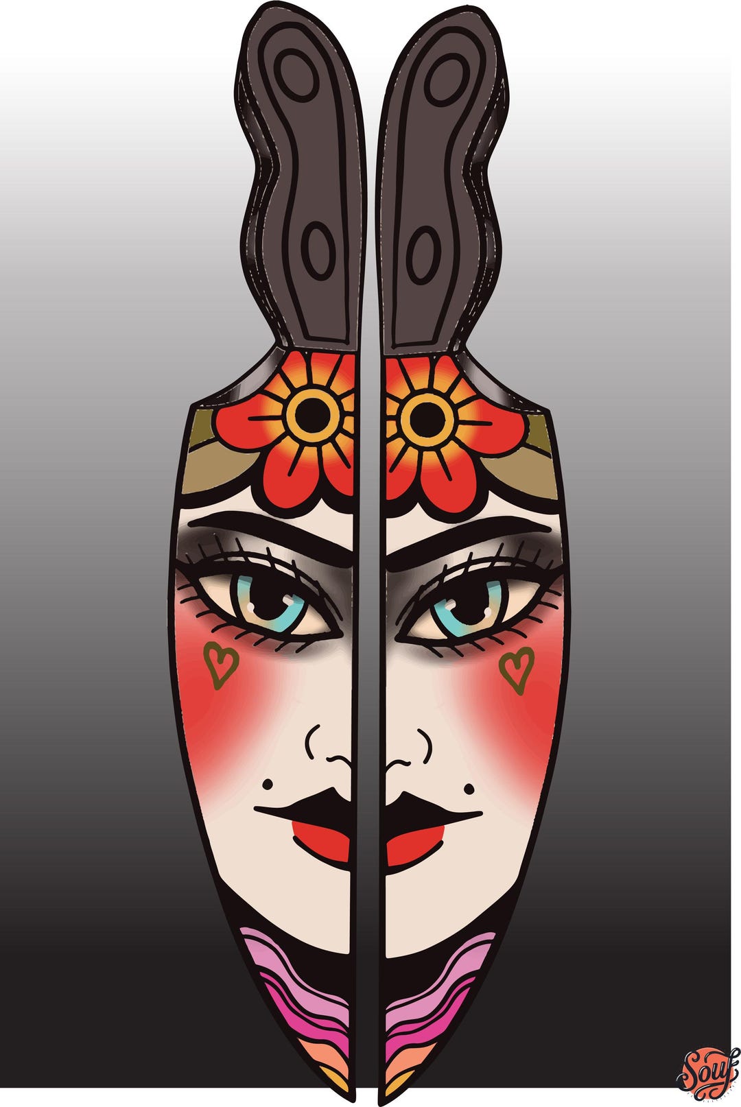 Reflection Gypsy Face Knife Wall Art Traditional Tattoo-inspired Fine ...