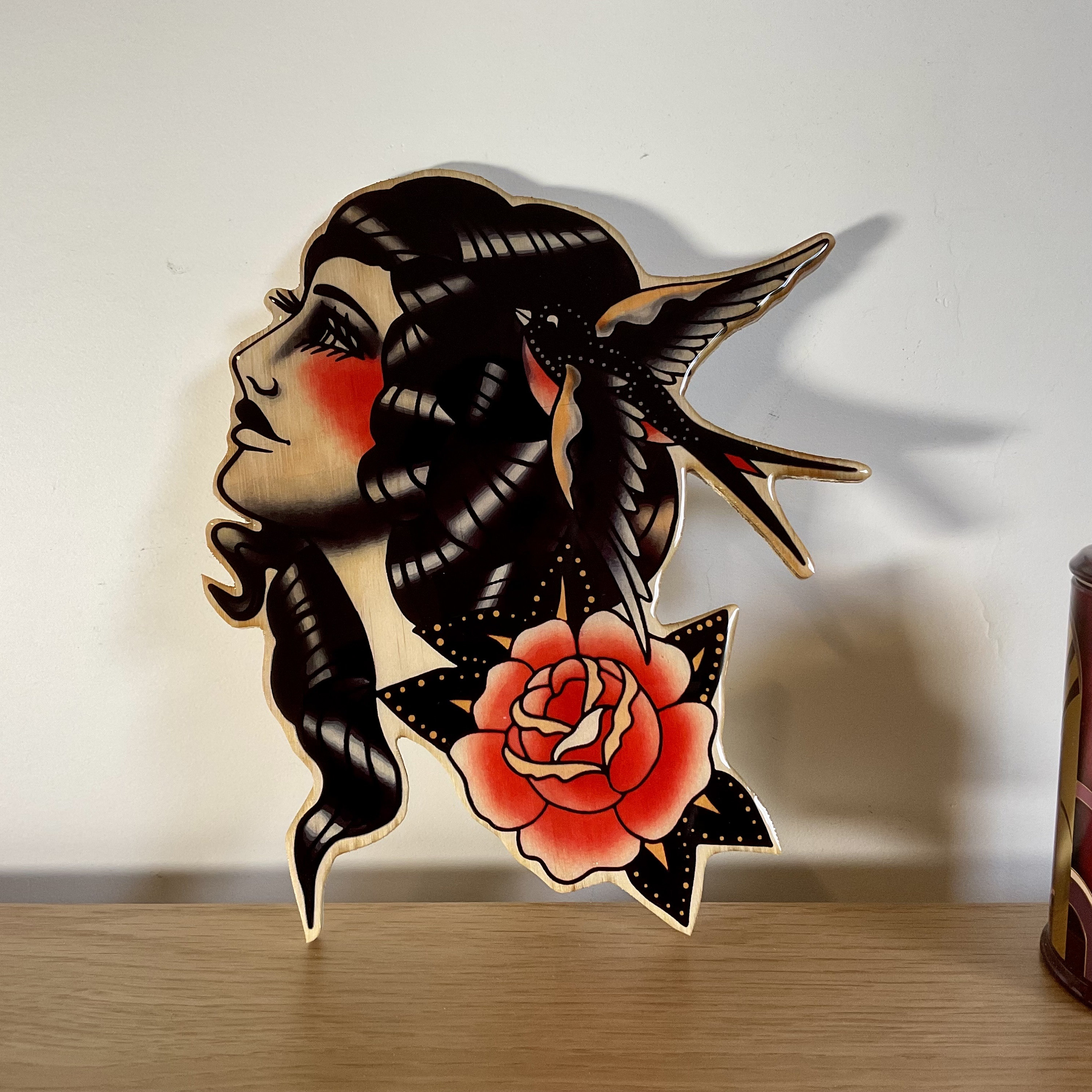 Traditional Girl Head Tattoo Design
