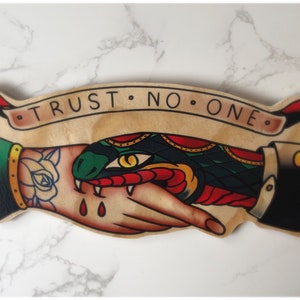 Trust No-one! Wood Tattoo Cut Out Sign - Wall Art Wood Inked and Hand ...