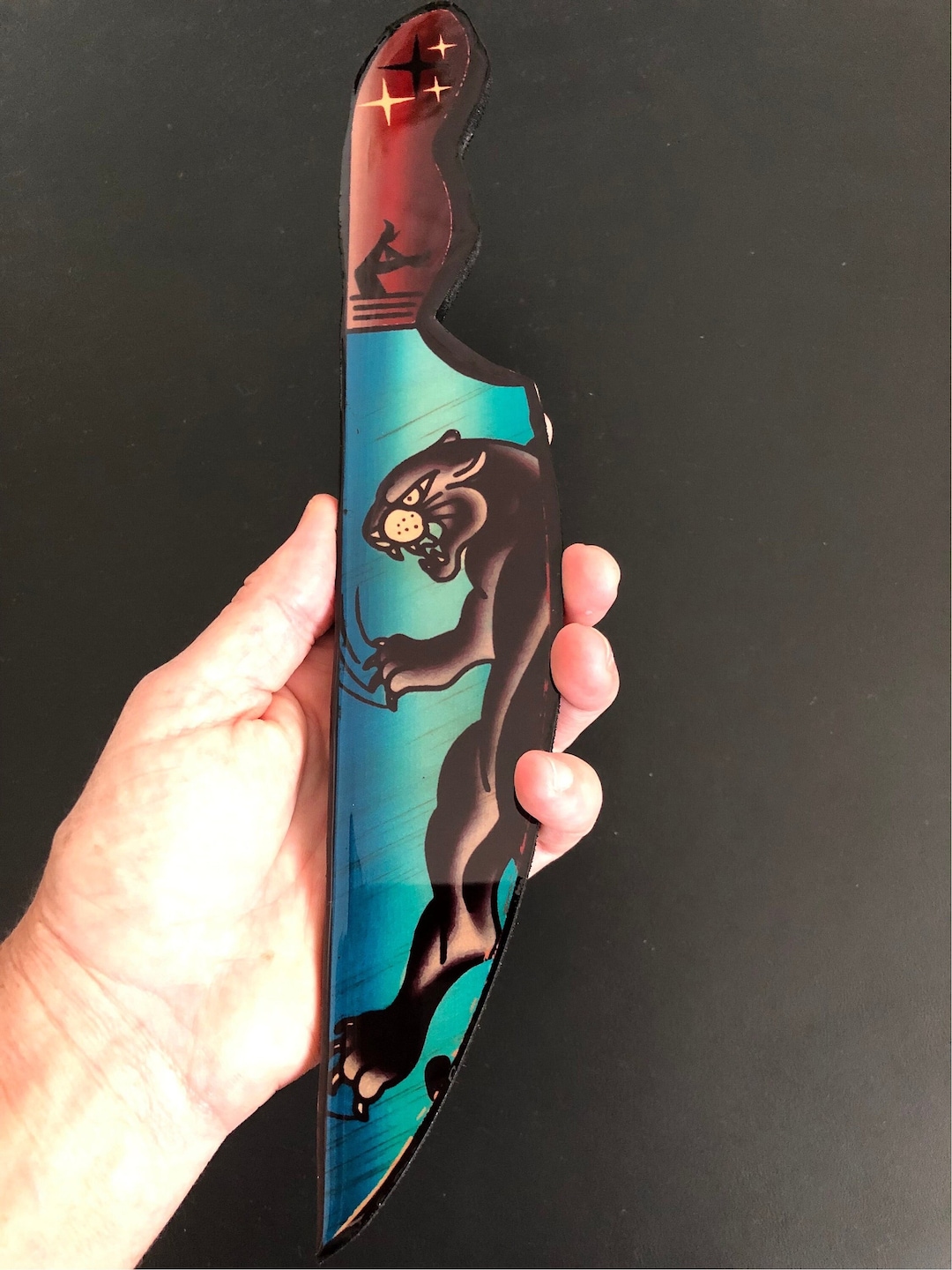 Panther Dagger Tattoo Wood Cutout, Wood Ink Transfer Traditional Tattoo ...