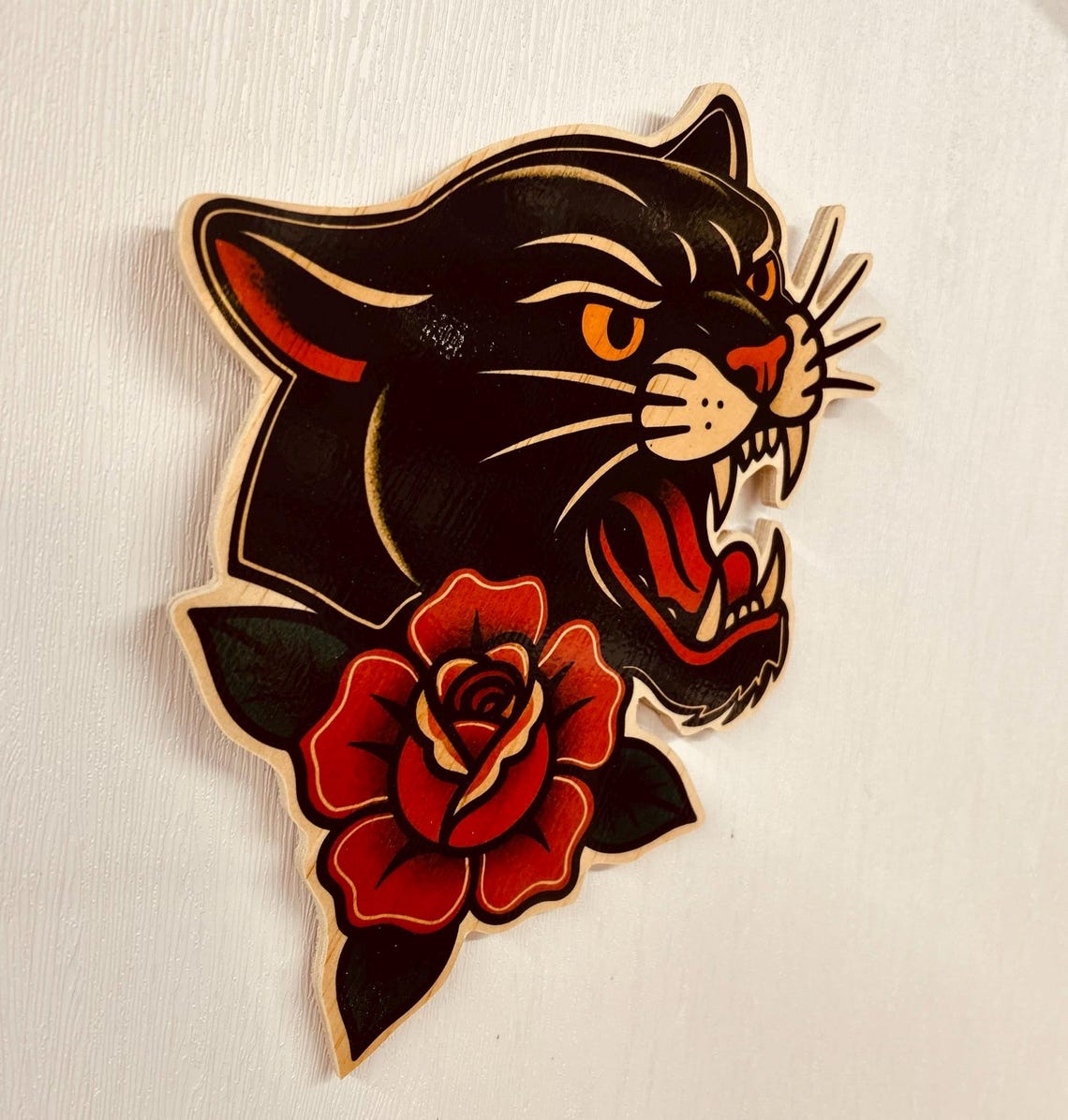 Handmade Growling Panther Tattoo Flash Wood Wall Art - Etsy