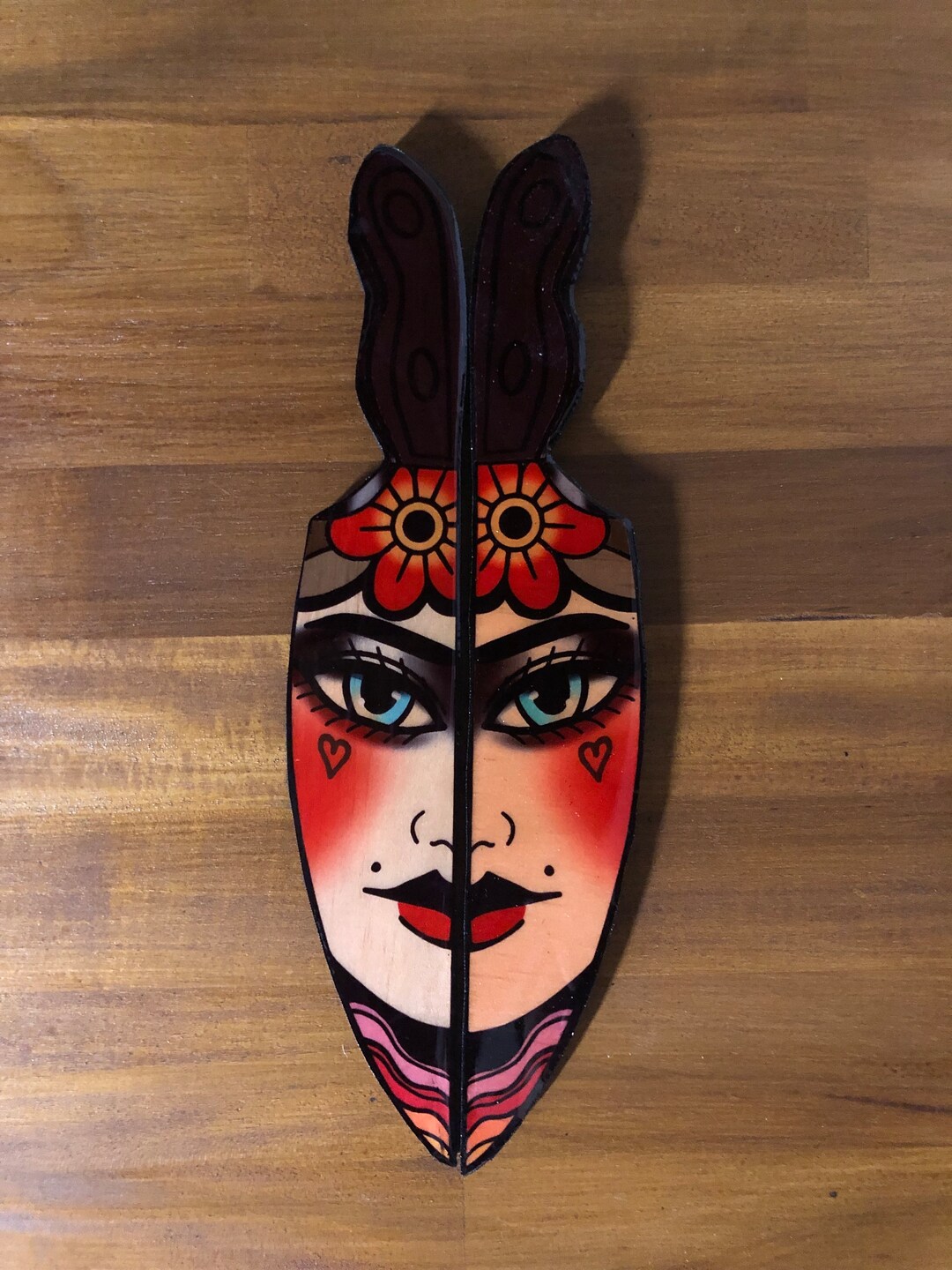 Reflection Gypsy Babe Face Knife Tattoo Wood Cutout, Wood Ink Transfer ...