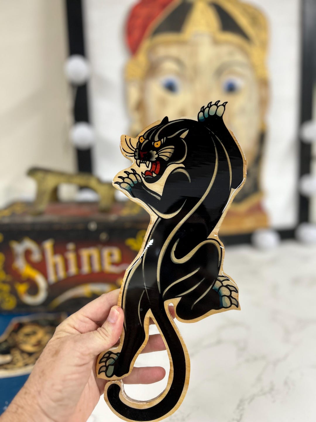 Classic Panther Wall Art – Hand-cut Traditional Tattoo Style, Mixed ...