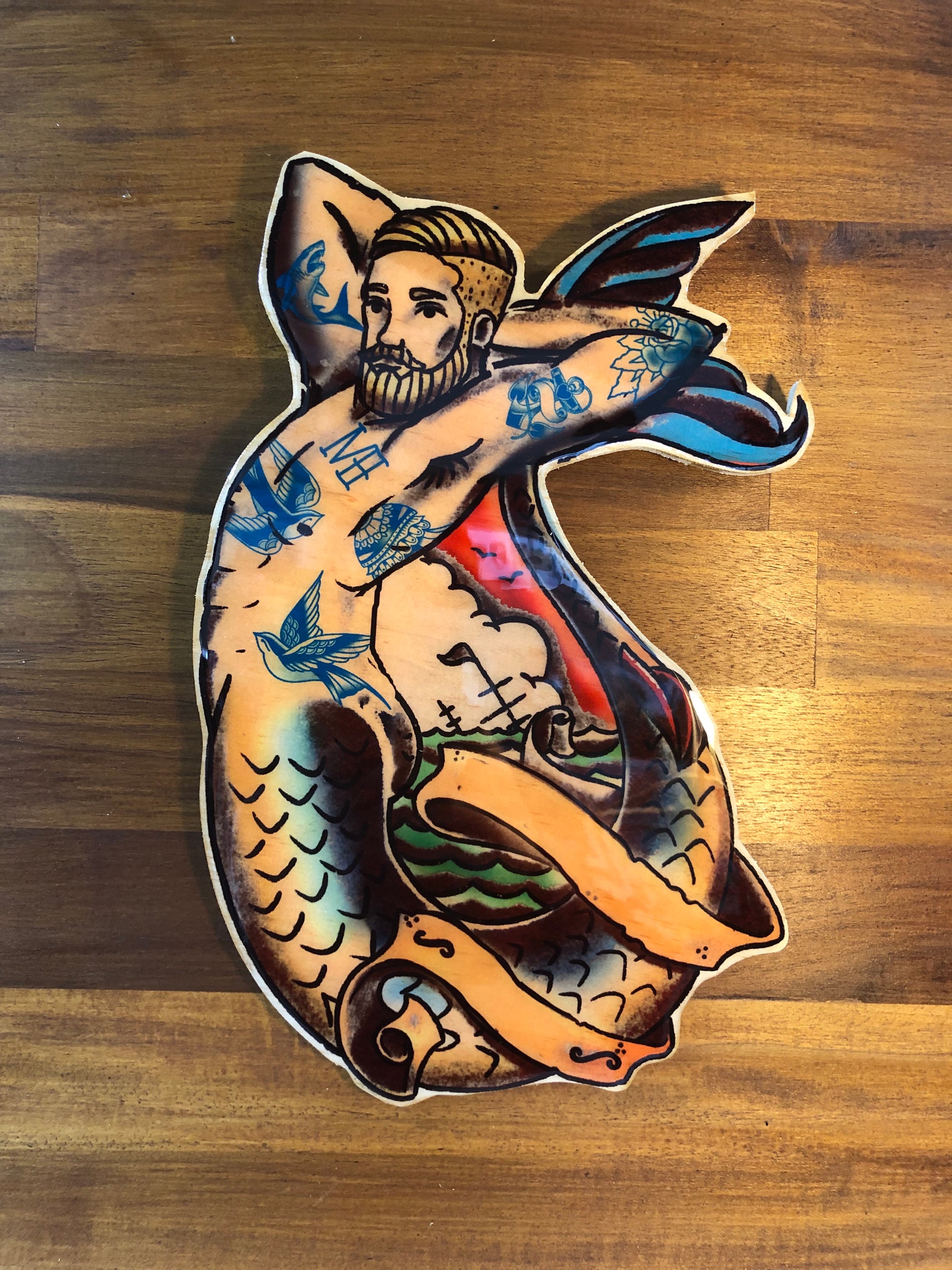 Ocean Merman With Green Fish Tail Muscle Lagoon Collection Patch Funny ...