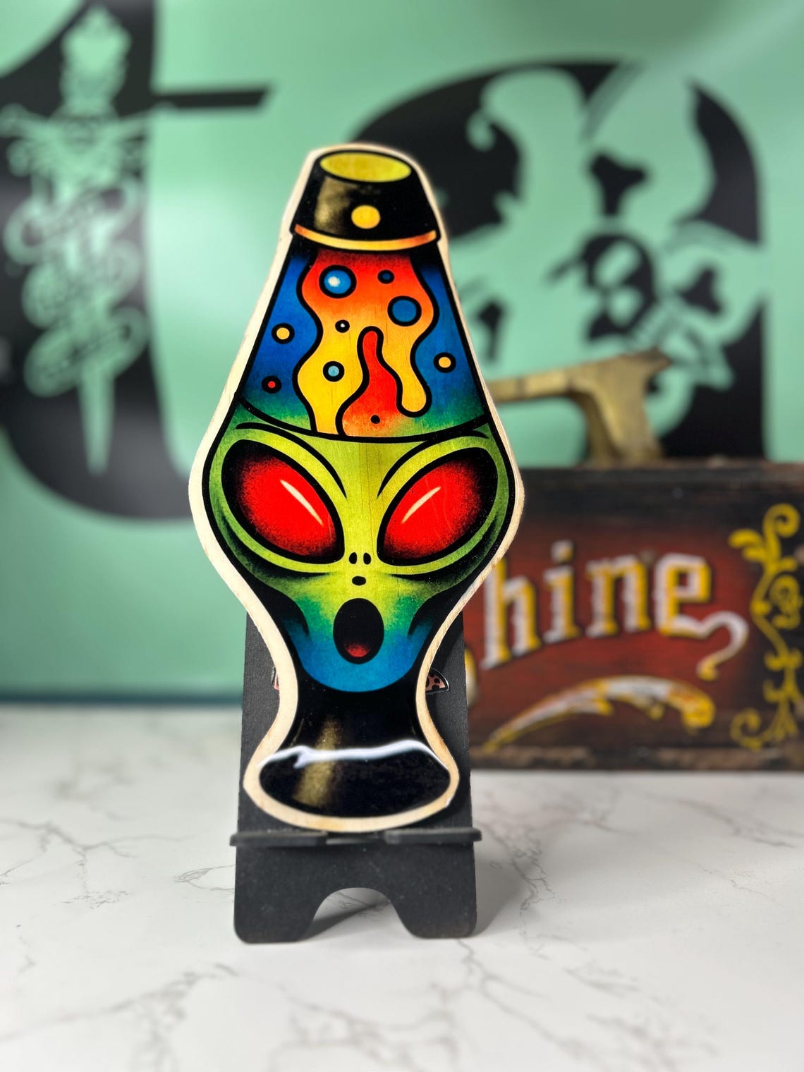 Alien Lava Lamp Tattoo Wall Art: Handmade Wood and Resin - Etsy