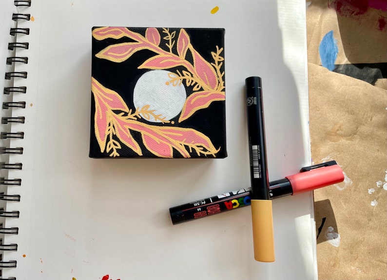 Mini Painting - Full Moon With Pastel Florals - Etsy