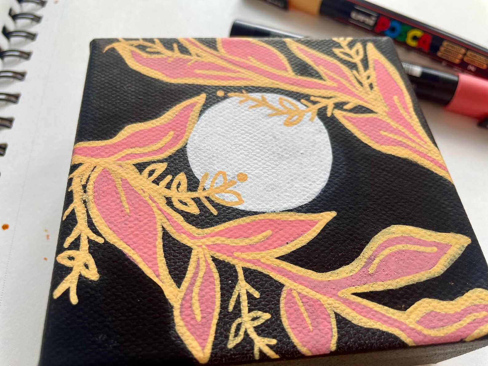 Mini Painting - Full Moon With Pastel Florals - Etsy