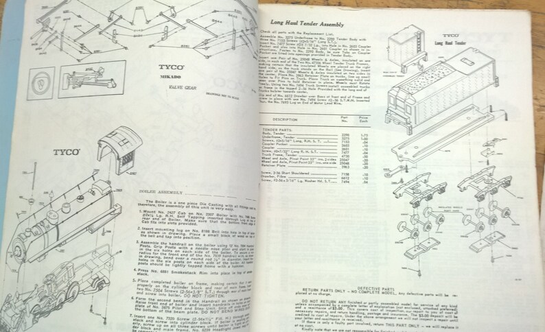 TYCO HO Replacement Parts Lists Model Railroad Locomotive | Etsy