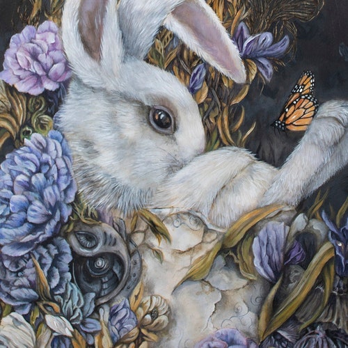 White Rabbit Fantasy Art Print Whimsical Bunny Nursery Wall - Etsy