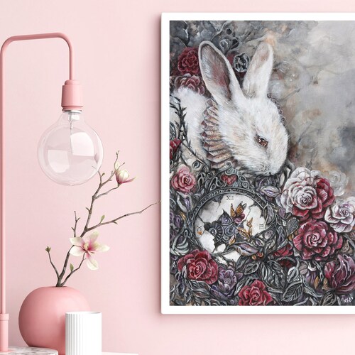 White Rabbit Fantasy Art Print Whimsical Bunny Nursery Wall - Etsy
