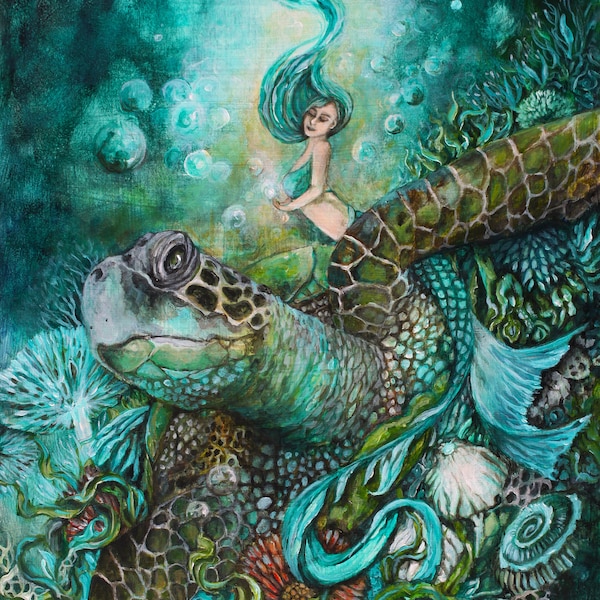 Mermaid Sea Turtle - Etsy