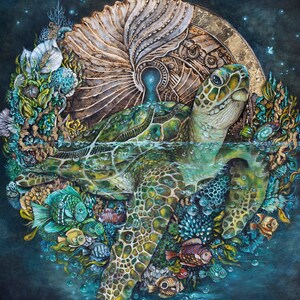 Steampunk Sea Turtle Art, Fantasy Art Print, Surreal Wall Art - Small ...