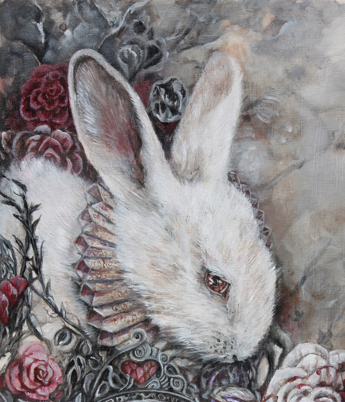Bunny With Red Roses Fantasy Art Print Bunny Rabbit Whimsical - Etsy