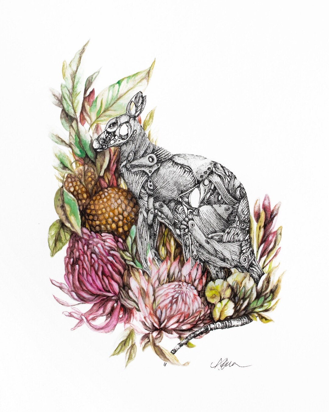 Kangaroo Acrylic Painting Original Art, Framed Steampunk Illustration ...