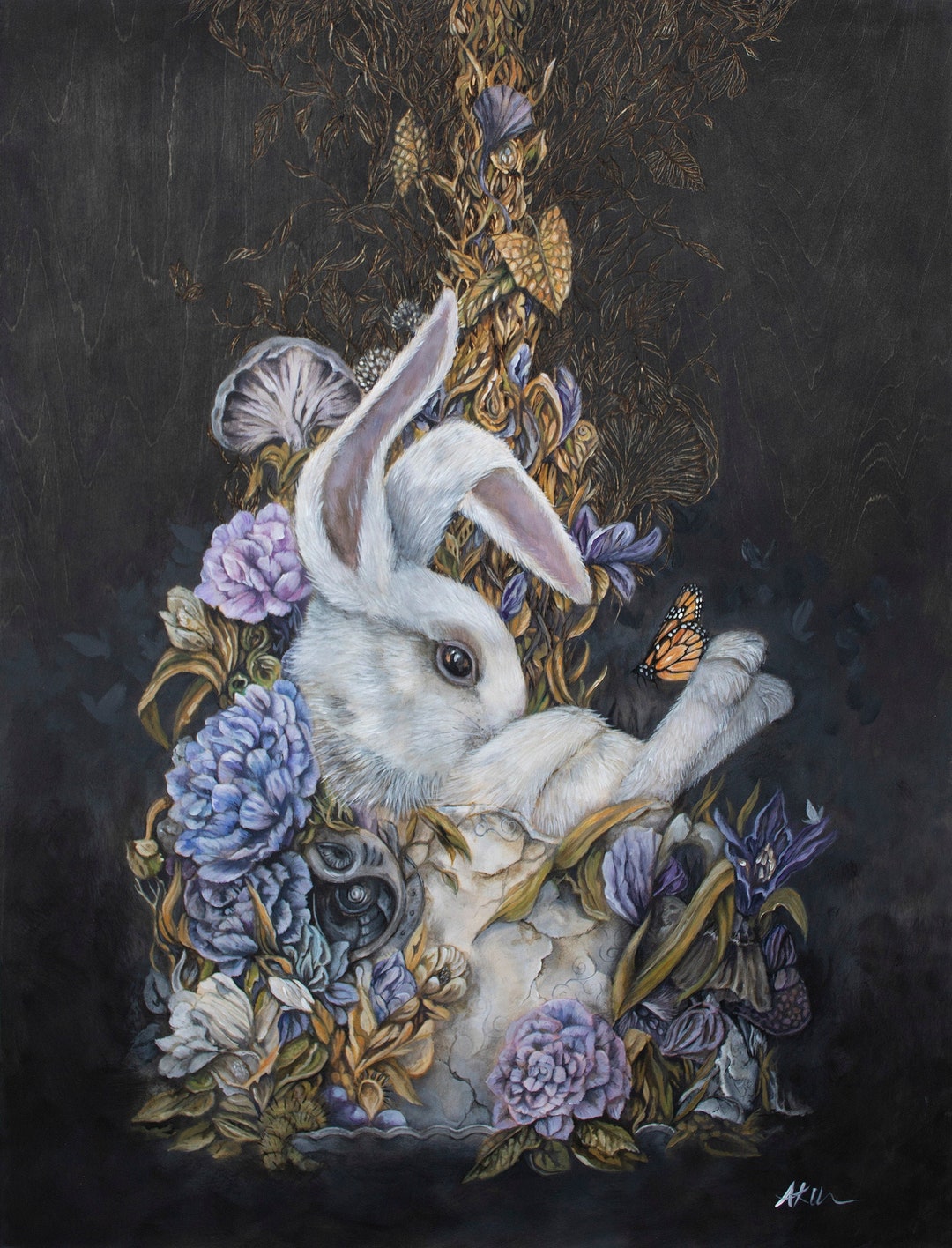 White Rabbit Bunny & Teacup Giclee Fantasy Art Print - Etsy