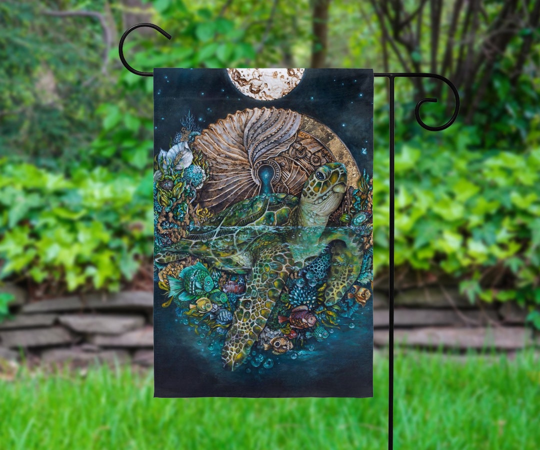 Yard Flag With Sea Turtle and Moon, Nautical Garden Decor, Turtle ...
