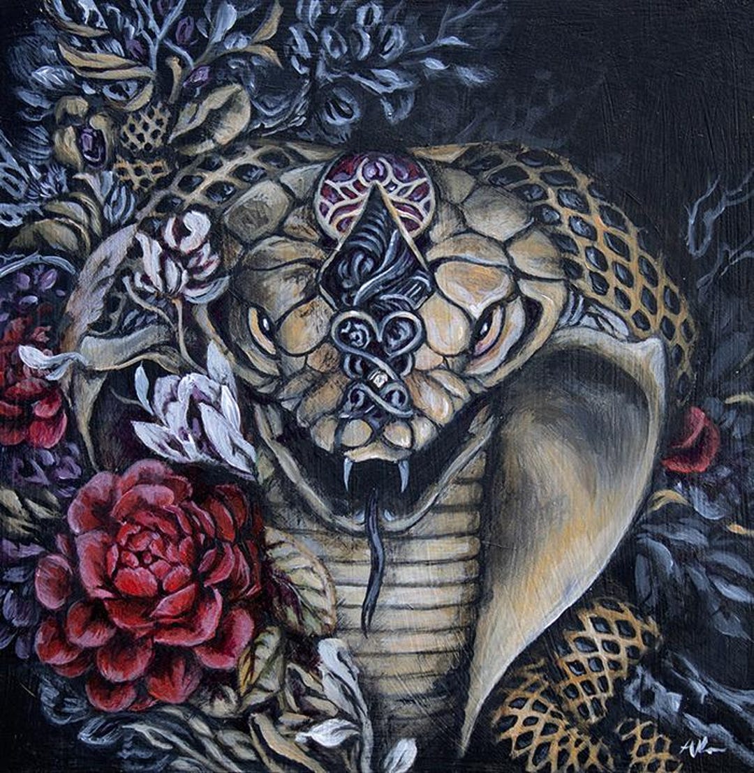 Steampunk Snake and Camellia Print, Cobra Gothic Wall Art - Etsy