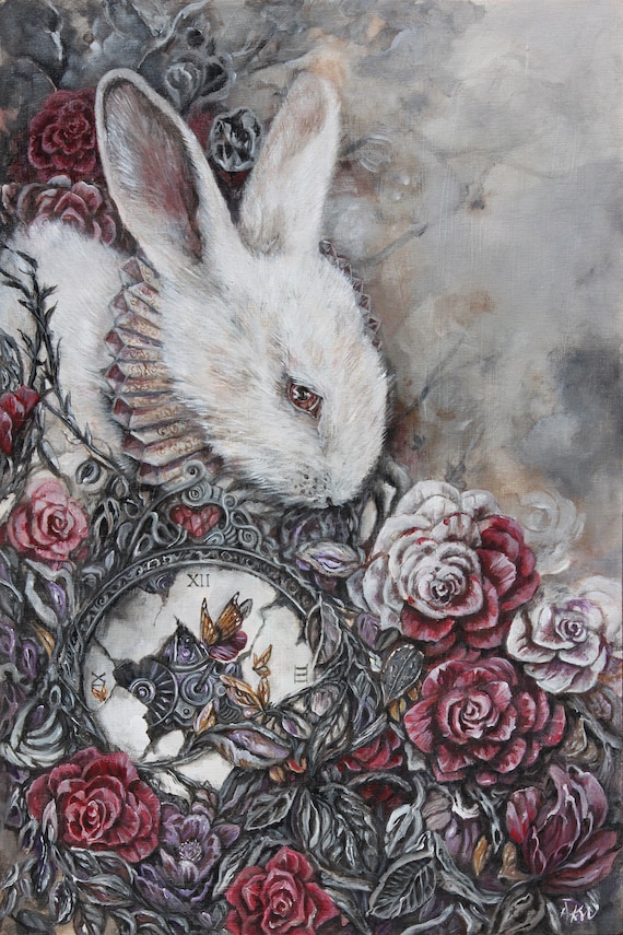 Bunny With Red Roses Fantasy Art Print Bunny Rabbit Whimsical - Etsy