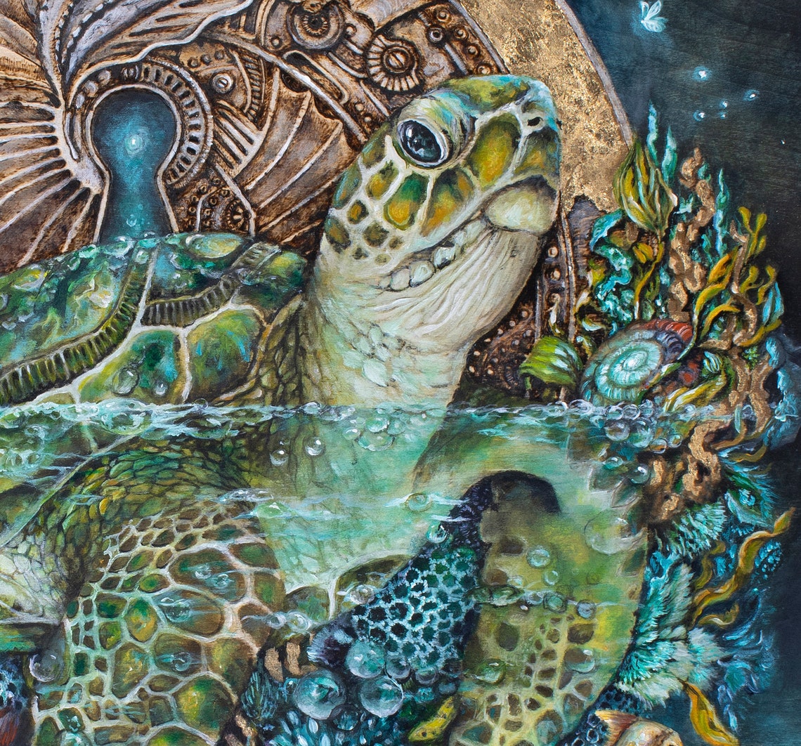 Steampunk Sea Turtle Art Fantasy Art Print Surreal Wall Art - Etsy