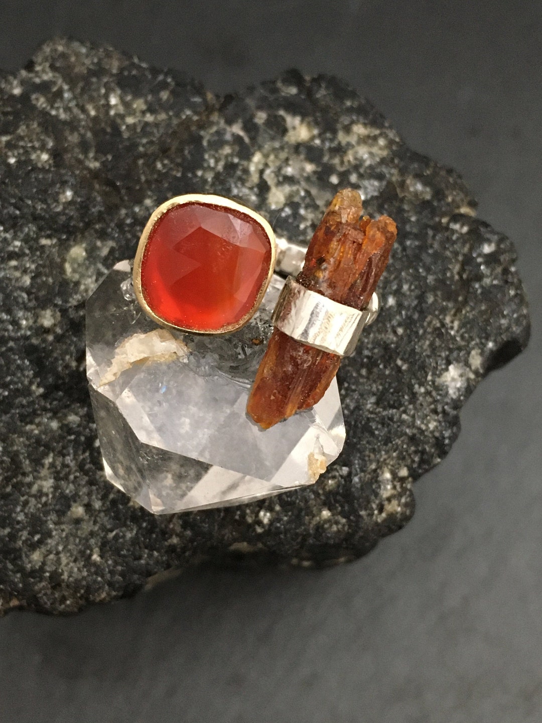 SHIVA Shakti Ring - Rose Cut Carnelian & Orange Kyanite Shard - Etsy