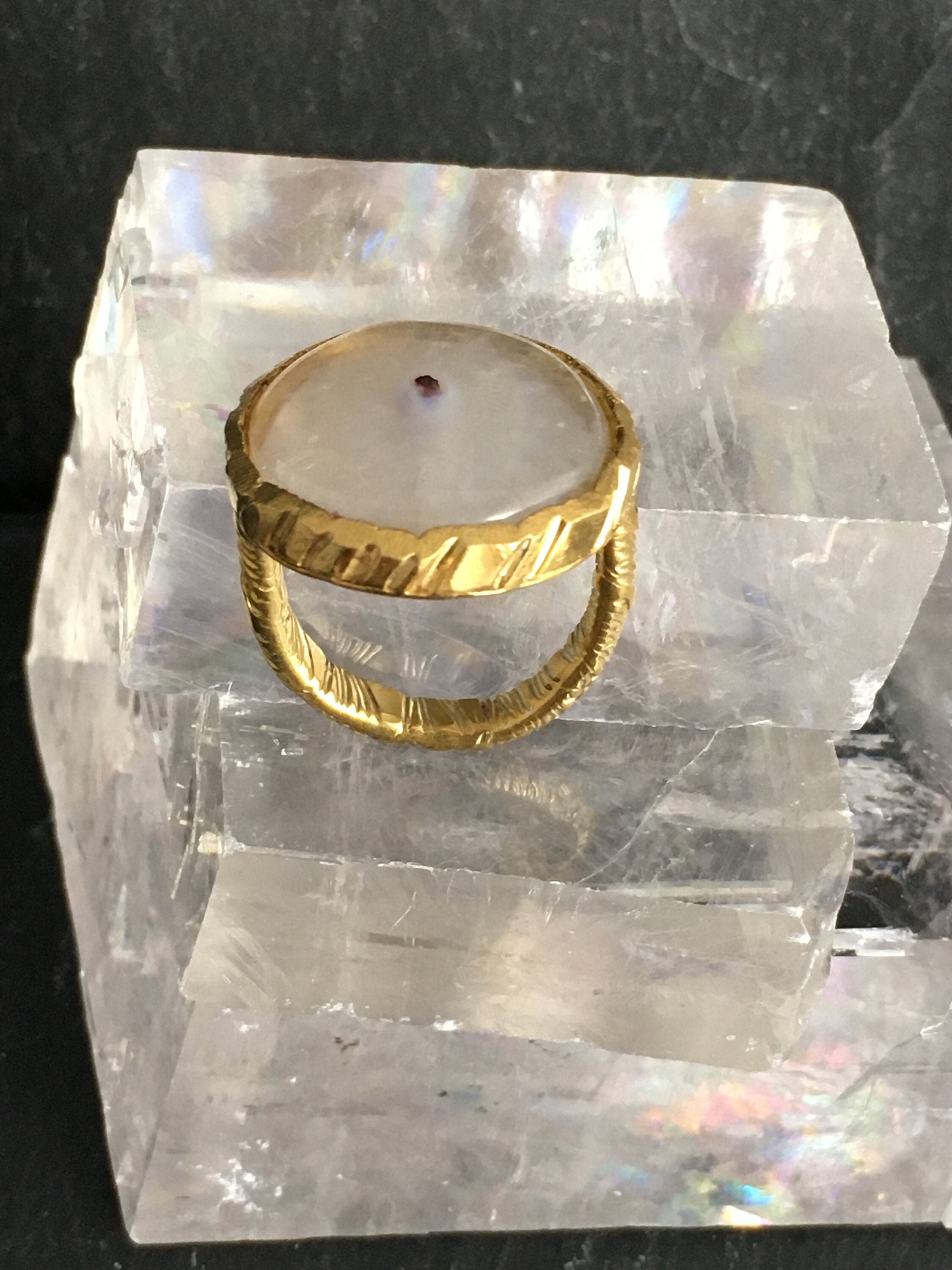 Solar Quartz Ring Set in 22ct Gold Vermeil, Uk Size O, US Size 7 1/4 ...