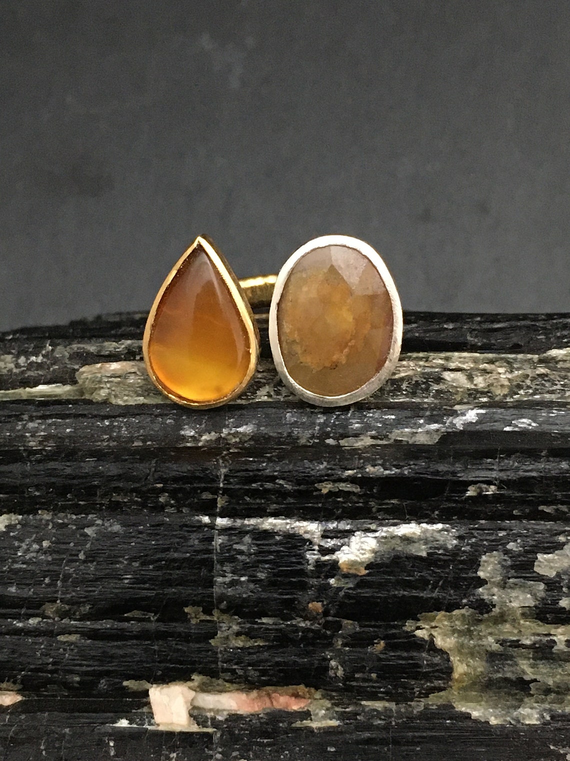 SHIVA Shakti Ring - Natural Amber & Yellow Sapphire - Etsy