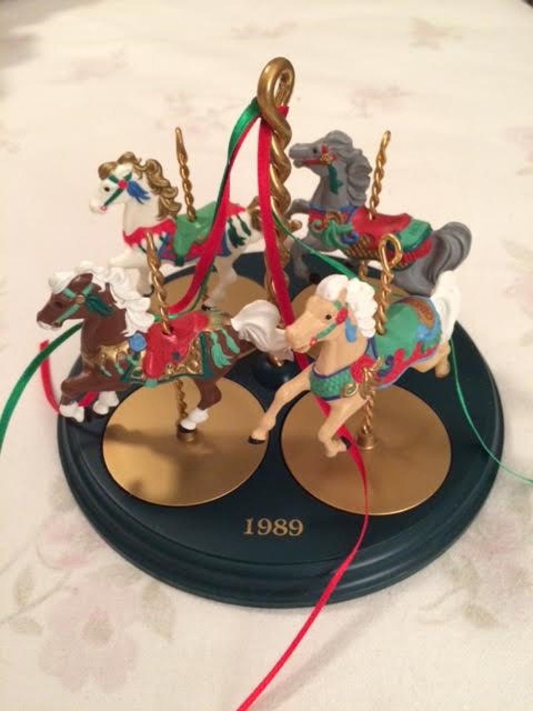 Vintage 1989 Hallmark Christmas Carousel Horses With Stand - Etsy