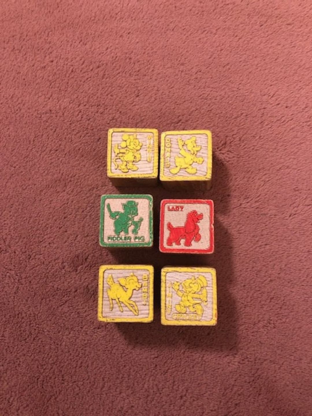 6 Vintage Disney Character Wood Children's Toy Blocks Fiddler Pig, Lady ...
