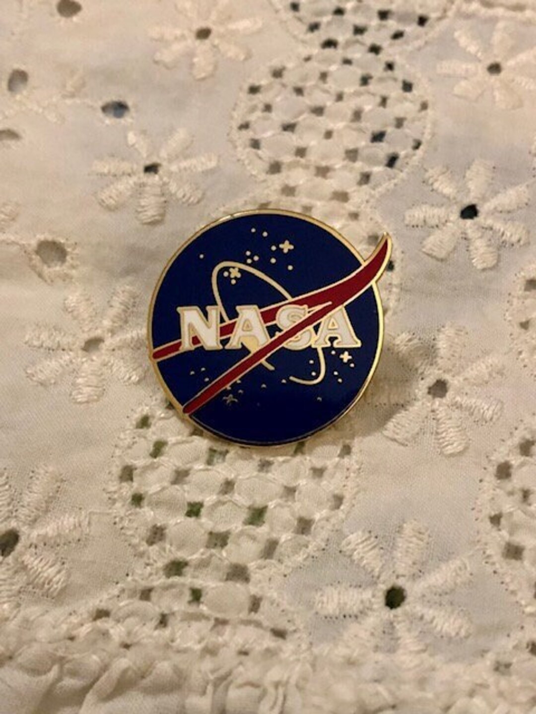 Vintage NASA Vector Logo Goldtone Enamel Red White and Blue Butterfly ...