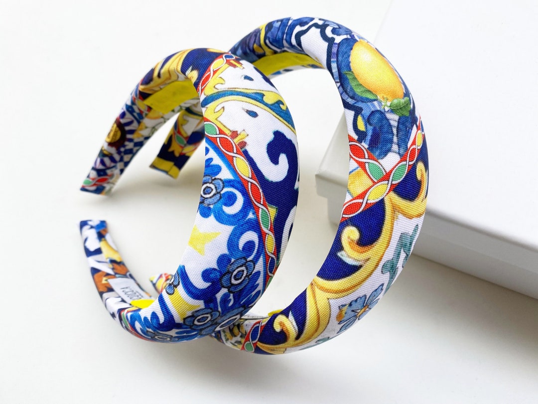 Padded Headband for Women, Sicilian Style Majolica Fabric. Rounded ...